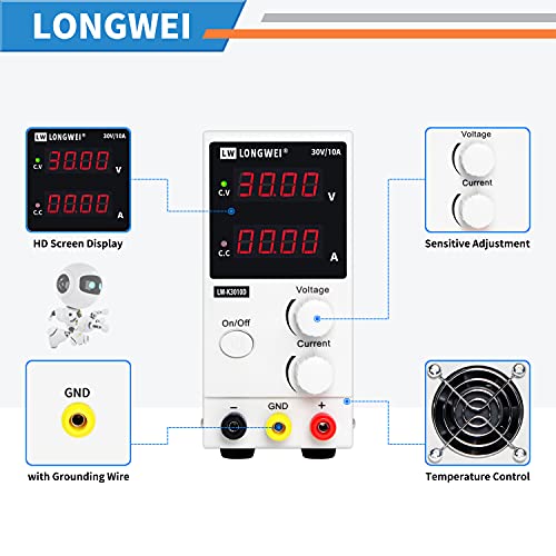 DC Power Supply Variable 30V 10A, 4-Digital LED Display, Precision Adjustable Regulated Switching Power Supply Digital with Alligator Leads US Power CordĀ