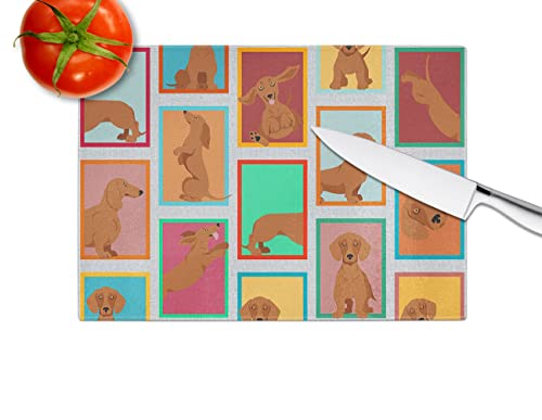 Caroline's Treasures MLM1134LCB Lots of Red Dachshund Glass Cutting Board Large Decorative Tempered Glass Kitchen Cutting and Serving Board Large Size Chopping Board