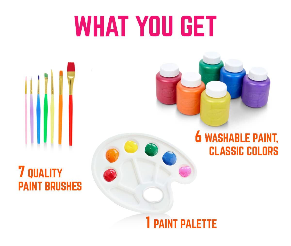 Kids Painting Set, Washable Paint for Kids 6 Colors, 7 Paintbrushes, Paint Palette, Non Toxic Tempera Paints 2 oz Each, Paints for Toddlers Art, Crafts