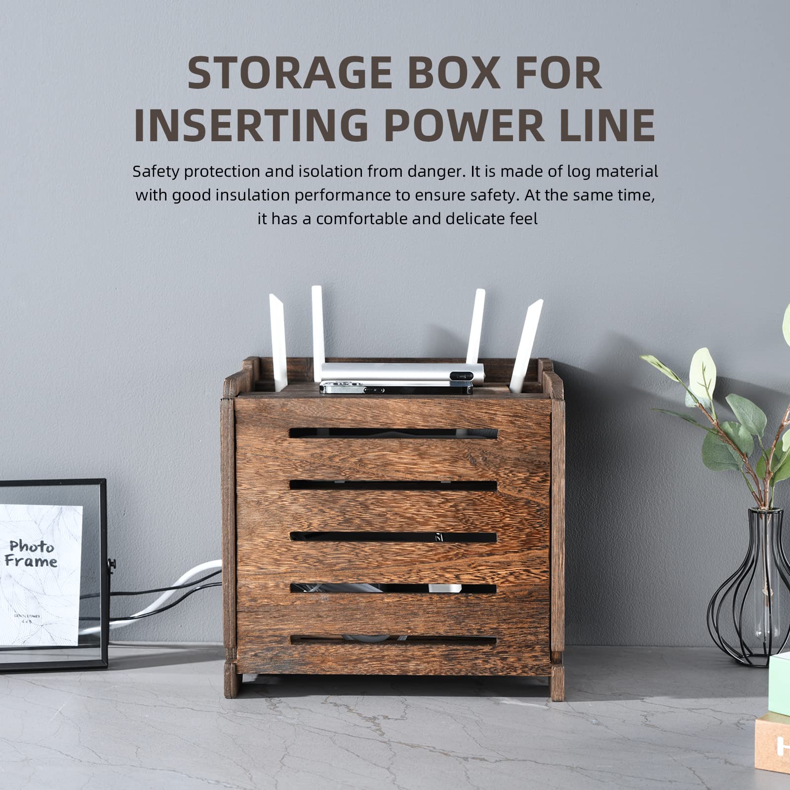BEARUT Wooden Router Shelf Wall Mount WiFi Router Storage Box Modem Cable Router Cover Organized Power Strip Cable Management Hider Rack Need Assembly 11.4" W x 9.4" H x 9.1" D