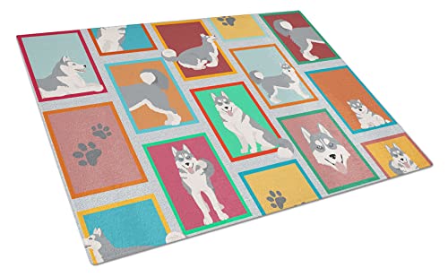Caroline's Treasures MLM1159LCB Lots of Grey Siberian Husky Glass Cutting Board Large Decorative Tempered Glass Kitchen Cutting and Serving Board Large Size Chopping Board