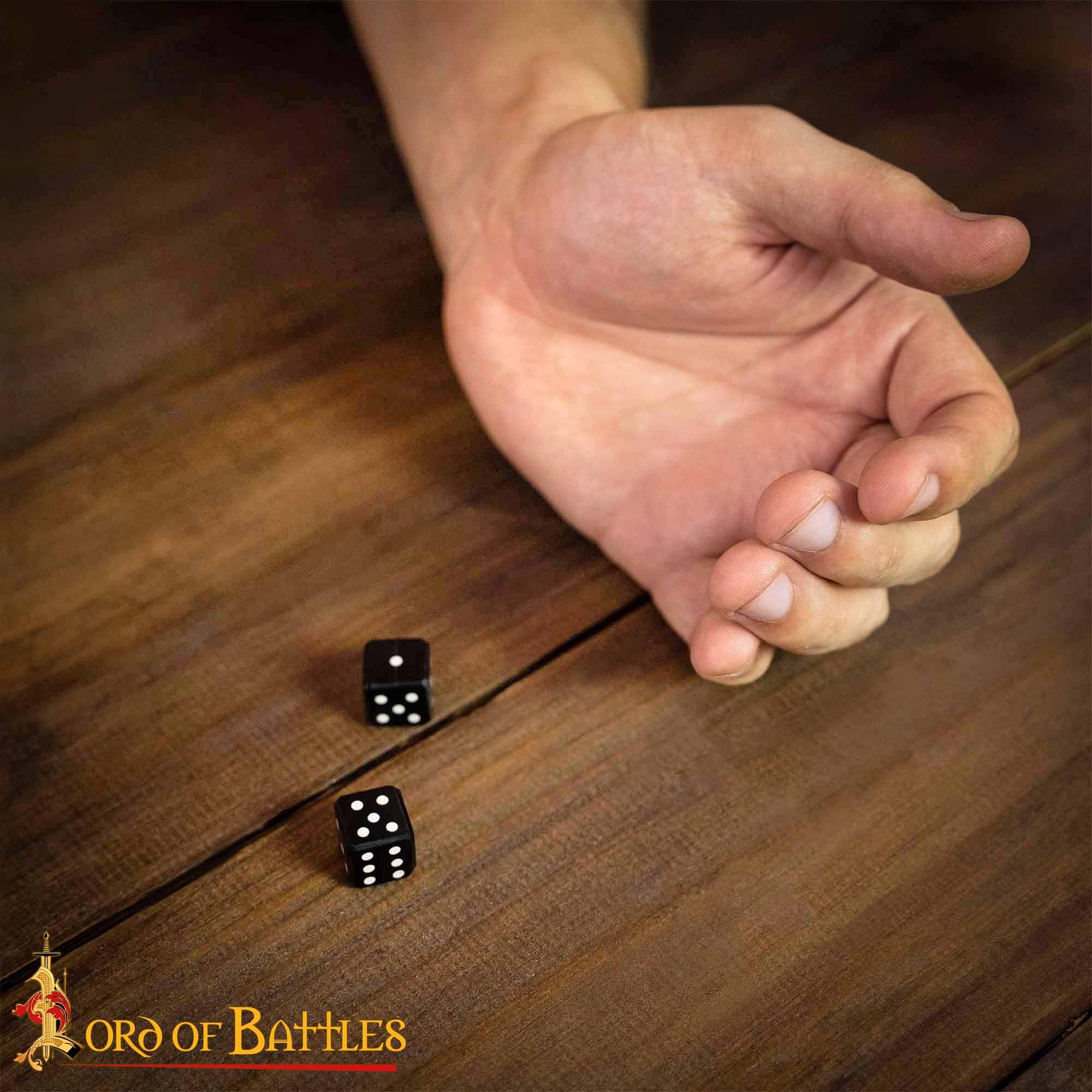 Lord of Battles Viking Medieval Horn Dice D&D Set of 6 with Inlaid Pips | Hand Made from Natural Ox Horn & Bone | Extremely Robust | Roleplaying Game Dice (Genuine Horn)