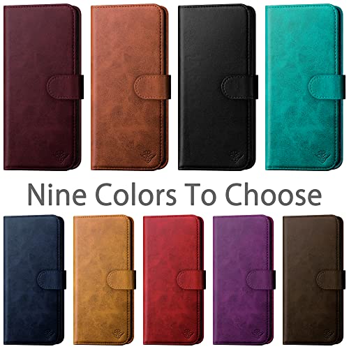 DuckSky for iPhone 14 Pro 6.1" Genuine Leather Wallet case 【RFID Blocking】【4 Credit Card Holder】【Real Leather】 Flip Folio Book Phone case Protective Cover Women Men for Apple 14Pro 5G case Purple