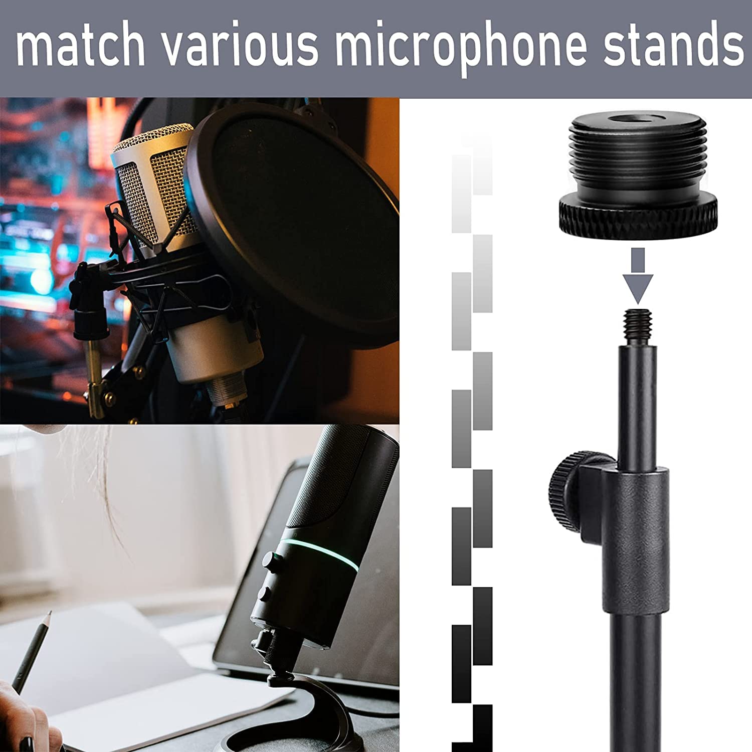 Mic Stand Adapter 1/4 Female to 5/8 Male Screw Thread Adapter Tripod Screw Adapter (3 PCS)