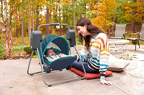 Fisher-Price On-the-Go Swing – Pixel Forest, baby seat with canopy that easily folds for travel
