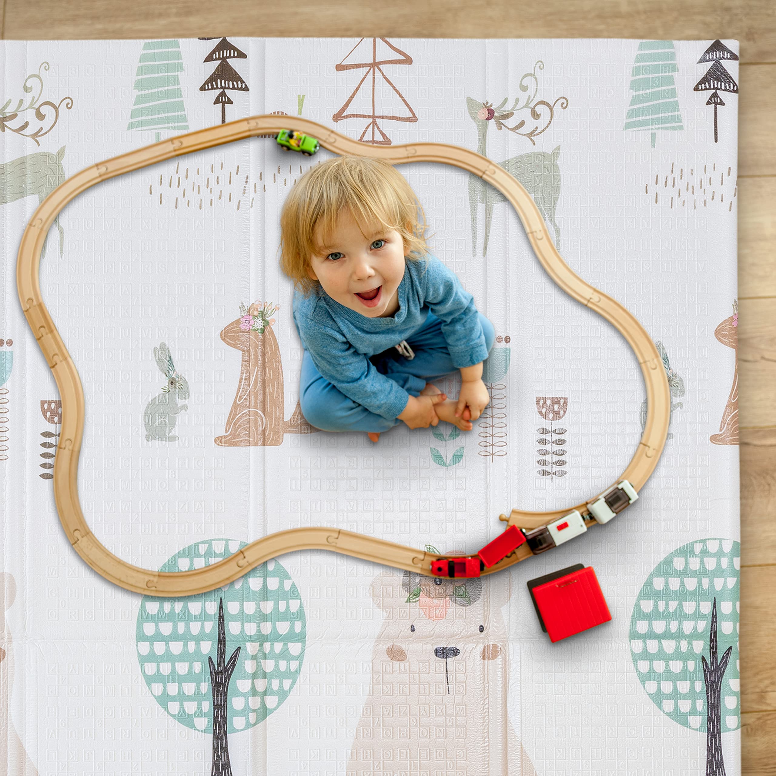 Bammax X-Large Waterproof Foam Padded Baby Play Mat | Reversible & Foldable | Safe & Thick Baby Foam Play Mat | 70" x 78" | Use as Baby Crawling Mat or Kids Play Mat for Floor | Includes Travel Bag
