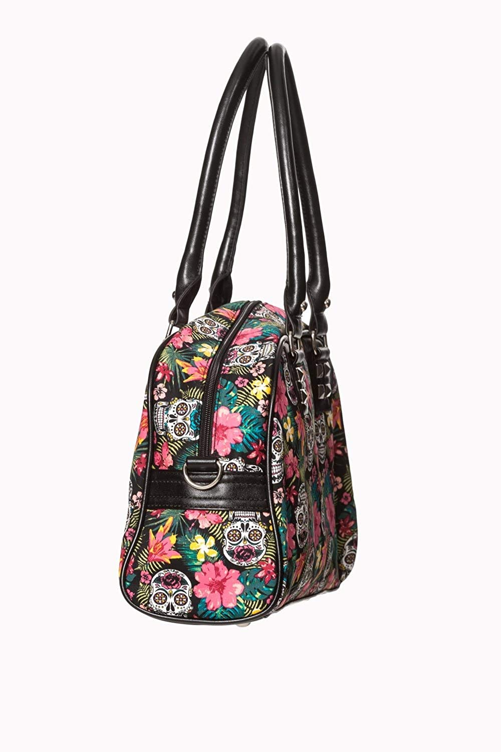 Lost Queen Women's Hibiscus Handbag Sugar Skull Crossbody Purse