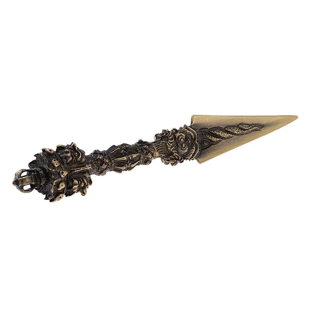 Baoblaze Faced Dark Phurba - 7 inch Lungta Mahakala Tibetan Nepal Vajra Deity Dagger Tibetan Buddhism Swastika Kila Phurpa - Brass Made