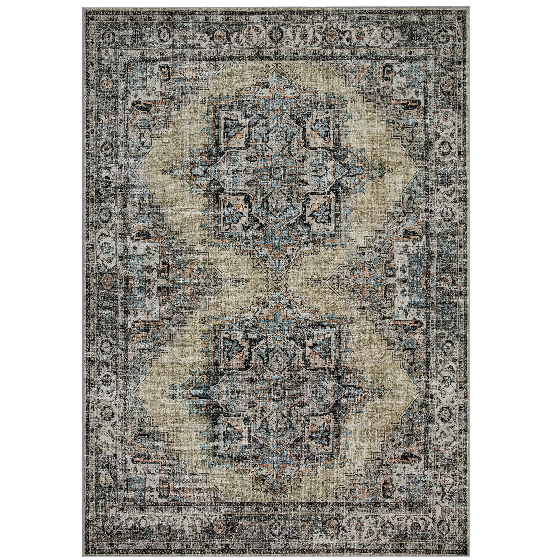Area Rug Living Room Rugs, 8x10 Machine Washable Rug, Boho Large Rug with Non-Slip Rubber Backing, Non-Shedding Stain Resistant, Indoor Carpet for Bedroom Dining Room Nursery Home Office (Gray/Beige)