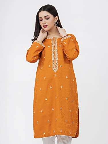 edenrobe Women's Pakistani Indian Kurti Pret - Stitched Ladies Kurta/Tunic Top 217351 Dark Mustard
