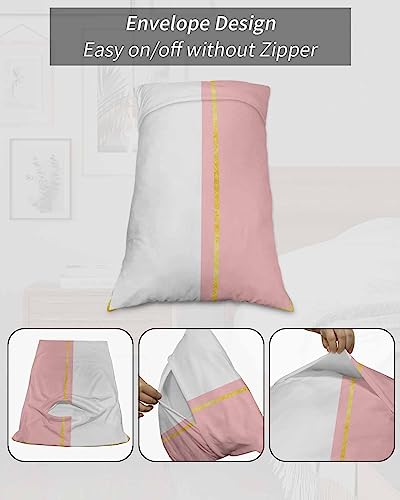 Edwiinsa Pink White Pillow Covers King Standard Set of 2 20x36 Bed Pillow, Luxury Yellow Lace Modern Abstract Art Aesthetics Plush Soft Comfort for Hair/Skin Cooling Pillowcases with Envelop Closure