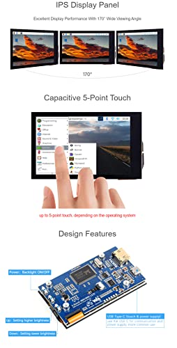 Coolwell 3.5 Inch LCD Display 3.5inch HDMI Touch Screen Touchscreen for Raspberry Pi 4B+ 4B 3B+ 3B 2B+ Zero W WH 2 W Jetson Nano PC 480x800 Adjustable Brightness IPS Display