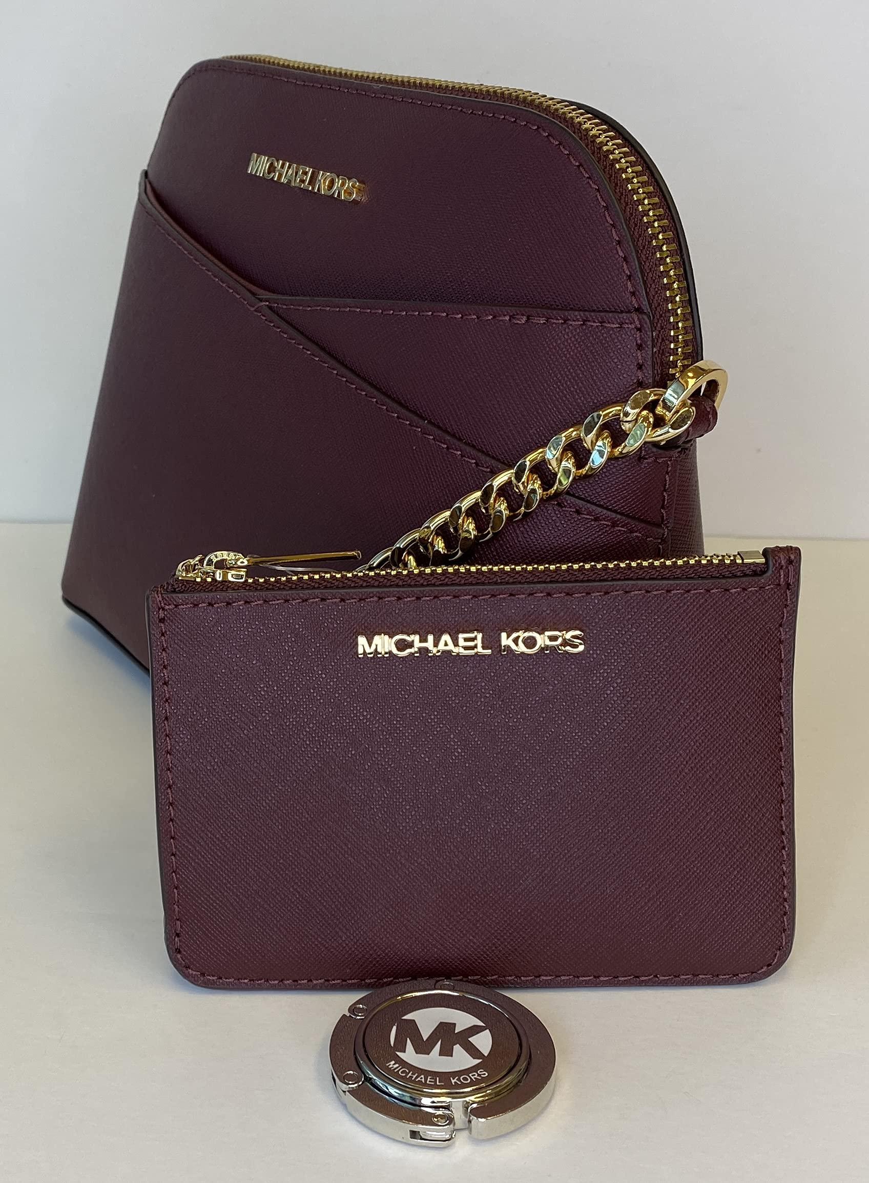 Michael Kors MICHAEL Michael Kors Jet Set Travel MD Dome XCross Crossbody bundled with SM TZ Coinpouch Purse Hook (Merlot)
