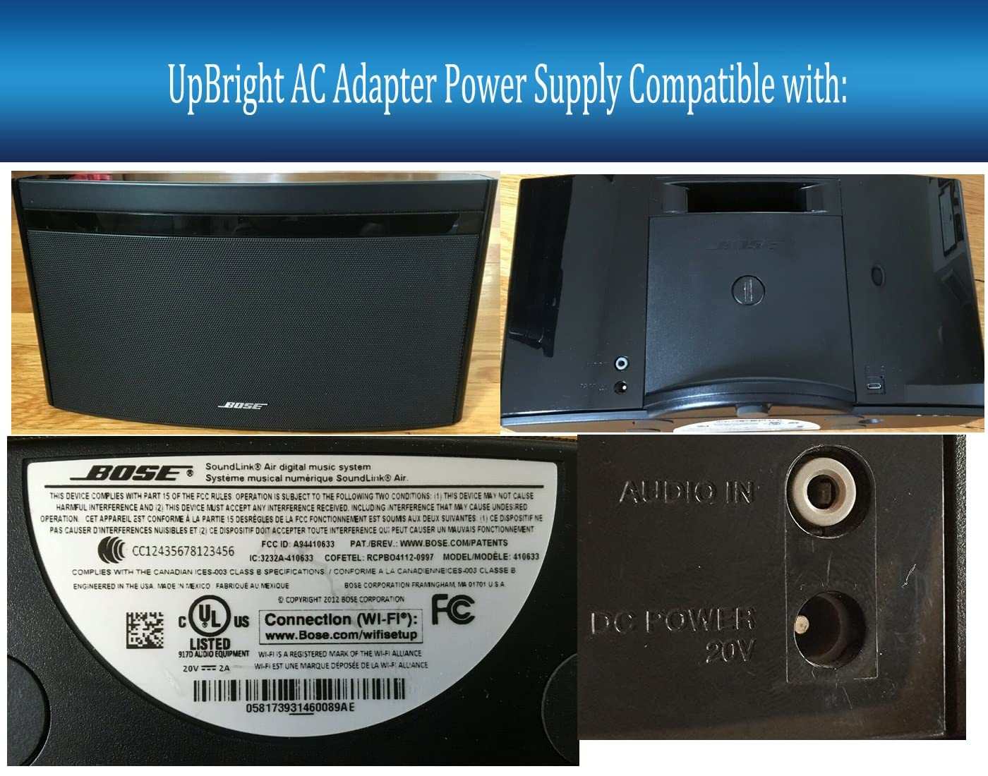 UpBright 20V 2A AC/DC Adapter Compatible with Bose SoundDock Portable Digital Music System N123 Speaker 410633 SoundLink Air PSM41R-200 PSM40R-200 95PS-030-2 95PS-030-CD-1 306386 Power Supply Charger