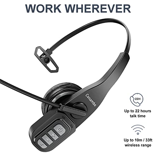 Conambo Bluetooth Headset, Bluetooth Trucker Headset with Noise Canceling Mic, On Ear Bluetooth Headphones for Cell Phone/PC/Tablet/Laptop/Computer, Hands Free Headset for Trucker/Business/Students