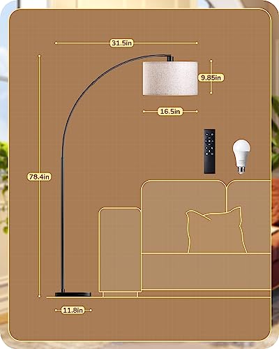 EDISHINE Arc Floor Lamp with Remote Control, Modern Floor Lamp with 5 Color Temperature & Dimmable Bulb, Metal Standing Lamps with Hanging Shade for Living Room, Bedroom, Office, Black