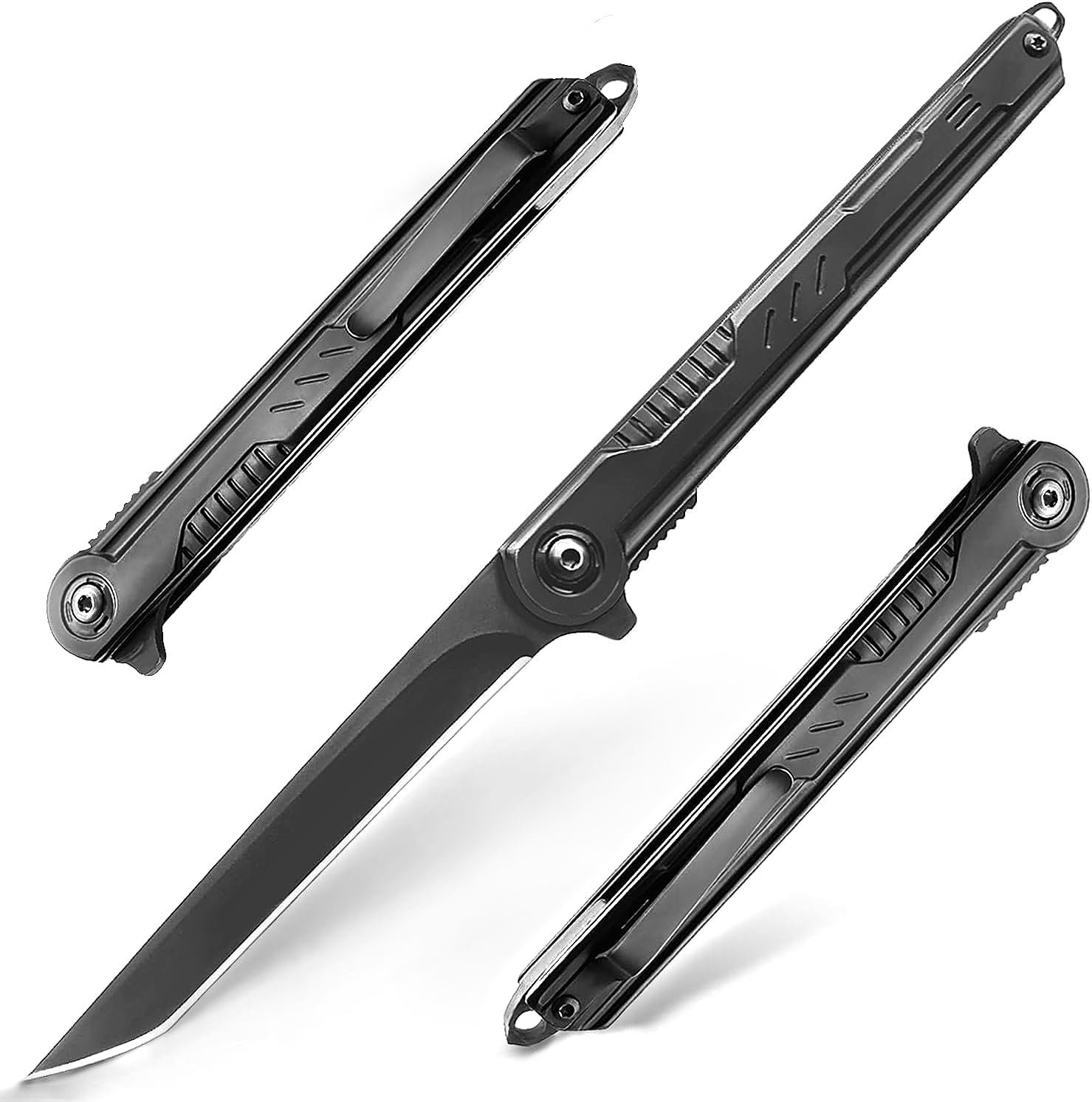WFJ Folding Pocket Knife for Men with Clip, EDC Knives with Tanto Blade, Slim Gentleman's Knife for Outdoor Camping Hiking, Foldable Box Cutter Black