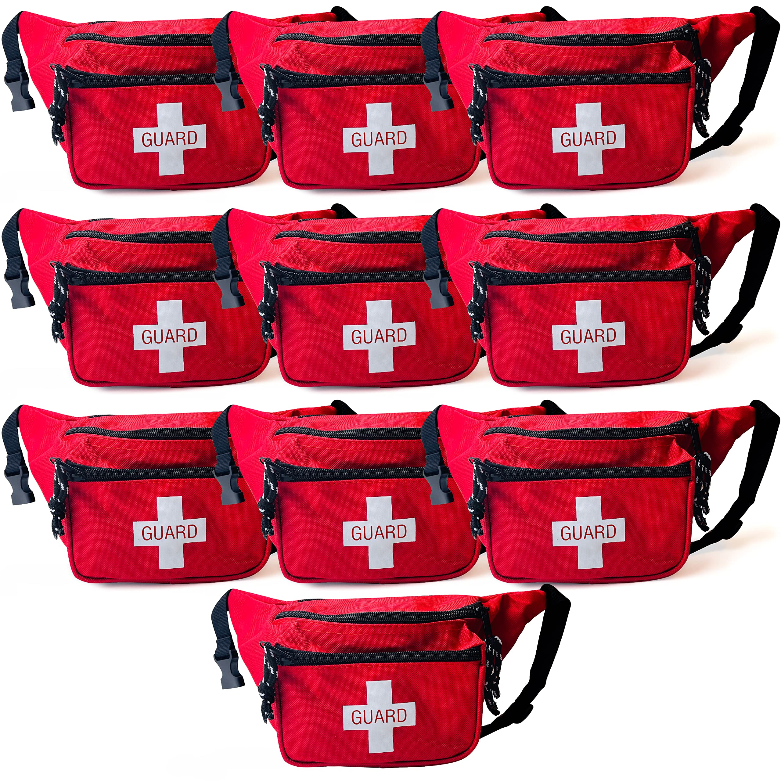 ASA TECHMED - 10 Pack First Aid Waist Pack - Baywatch Lifeguard Fanny Pack - Compact for Pool, Home, Car, Outdoors, Hiking, Playground, Camping, Workplace