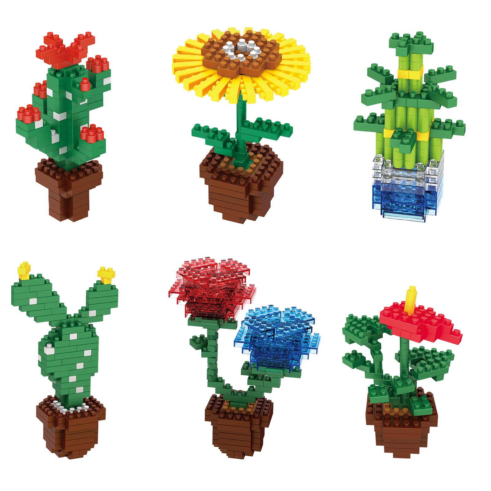 Kimiangel 6PCS Party Favors for Kids 8-12, Mini Building Blocks for Kid DIY Toy Sets Prizes Birthday Gifts Goodie Bag Fillers, Plants and Flowers, Bonsai Tree (Plant Mini Block)