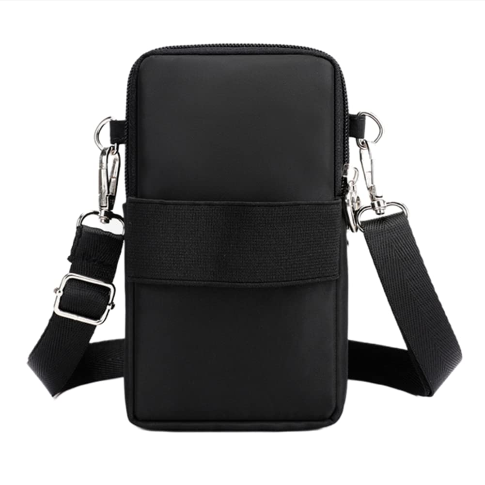 JUMISEE 3-Layers Crossbody Bag Cellphone Pouch Armband Wallet Nylon Smartphone Purse (Black)