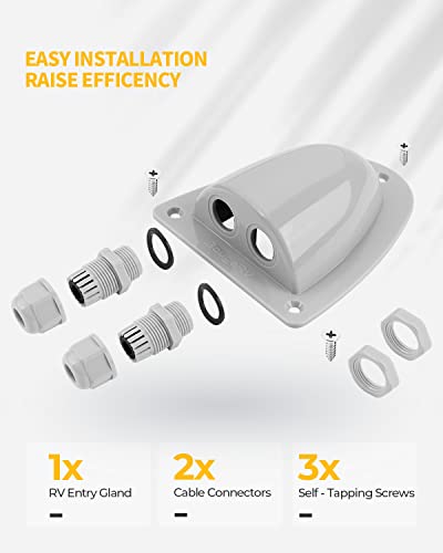 BougeRV White Solar Double Cable Entry Gland Box, RV roof Waterproof ABS Solar Entry housing for RVs, Boats, Yacht, Roofs(White)