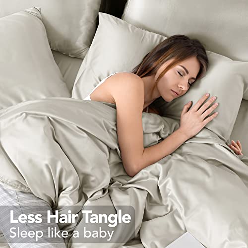 Deconovo Grey Silk Pillowcase Envelope Closure - Satin Pillowcase for Hair and Skin, King Size Set of 2, 20x40 Inch Pillow Protectors (Grey, 20x40 Inch, 2 Pack)