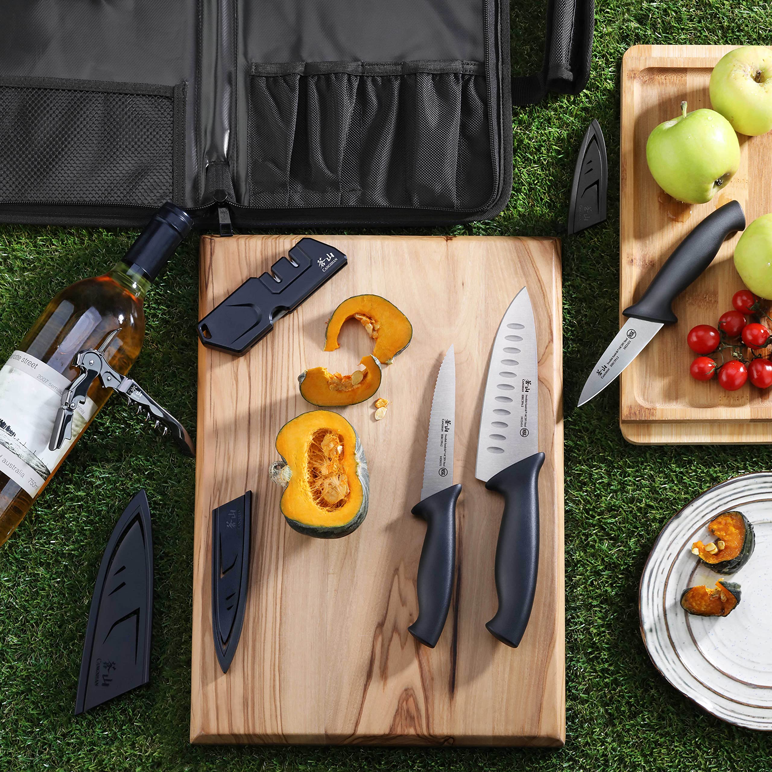 Cangshan Horizon Series 1026689 Swedish 14C28N Steel 7-Piece Travel Knife Bag Set