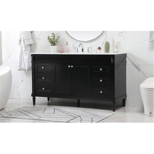 Elegant Decor Indoor Modern Under Sink Bathroom Fixtures Storage Organizer Cabinet 60 inch Single Bathroom Vanity - Black