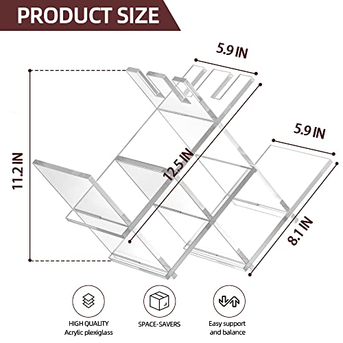 CREHNIL Small Space Acrylic Wine Rack Insert for Cabinet Built in Vertical 3 Bottle Countertop Table Top Bottle with Glass Holder Stand Modern Counter Tower Shelf