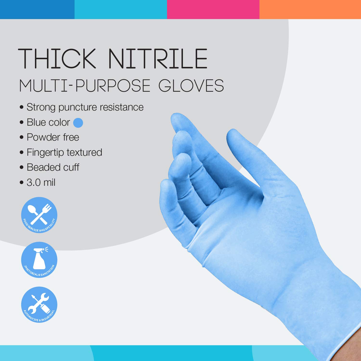 ASAP Thick Nitrile Powder Free Multi-purpose Gloves, Disposable, 3.0 mil, Blue (X-Large - Case of 1000)