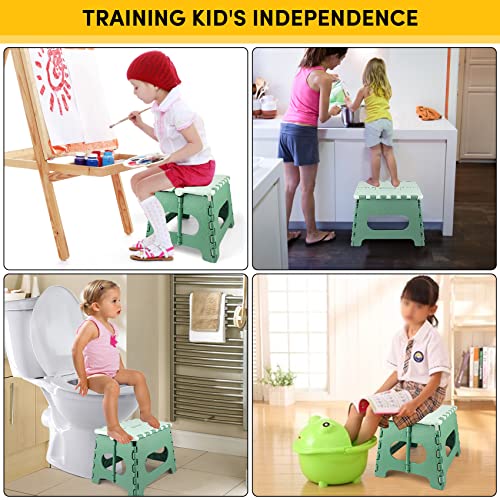 DEDU Folding Step Stool Kids and Adults 2 Pack 9 Inch, Non-Slip Collapsible Stepping Stools for Kids 165 lbs Capacity, Plastic Foldable Step Stools Heavy Duty Portable Great for Bathroom (Green)