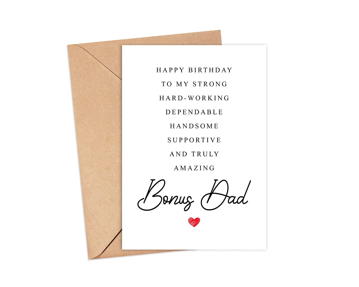 Bonus Dad Birthday Card Poem - Birthday Card For Bonus Dad - Amazing Gift Special For Bonus Dad Birthday - From Wife, Son, Daughter - Cute Birthday Card