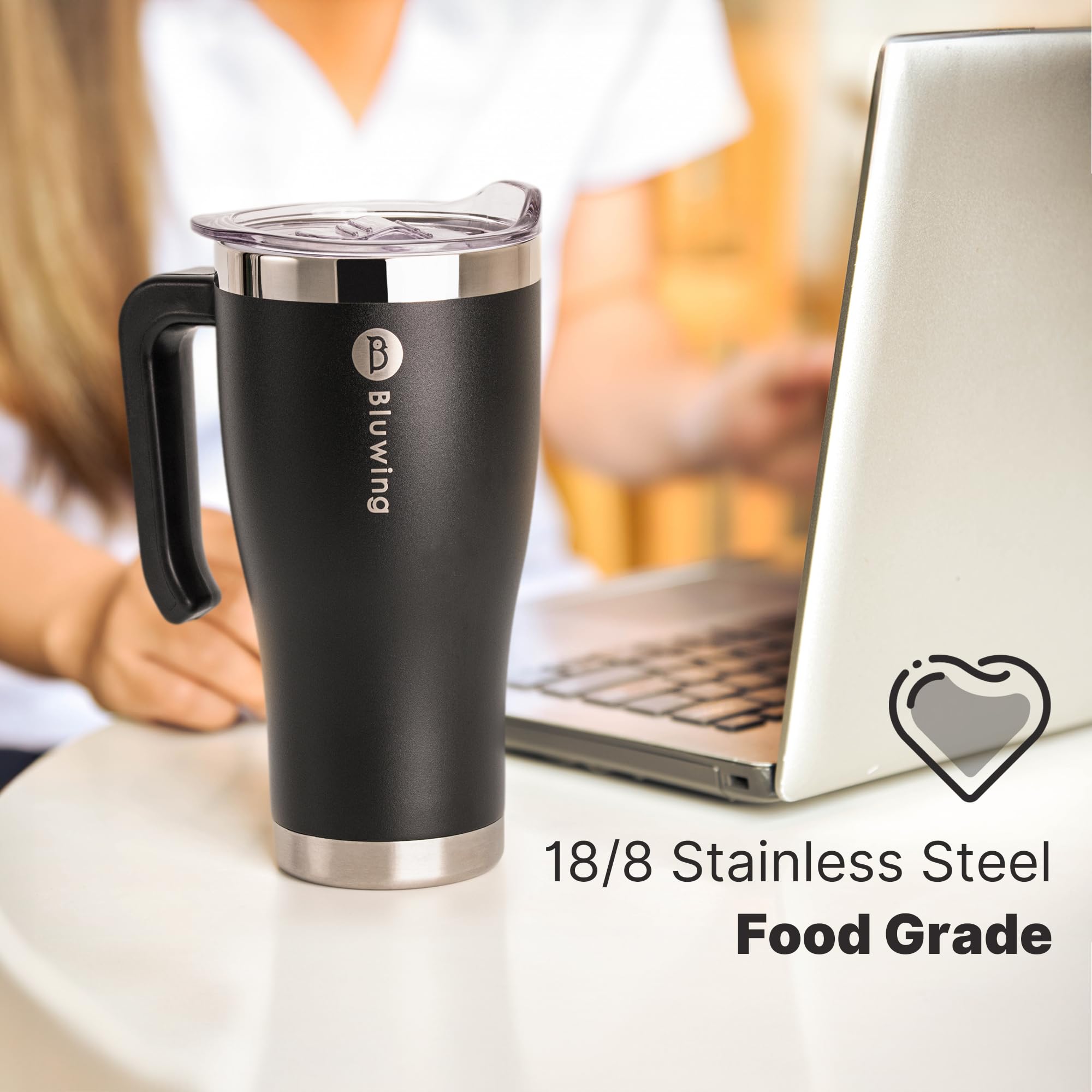 Bluwing Tumbler with Handle-30 oz Stainless Steel Double Wall Insulated Tumbler with Lid, Travel Leak Proof Coffee Mug Cup, BPA Free(Canyon Red