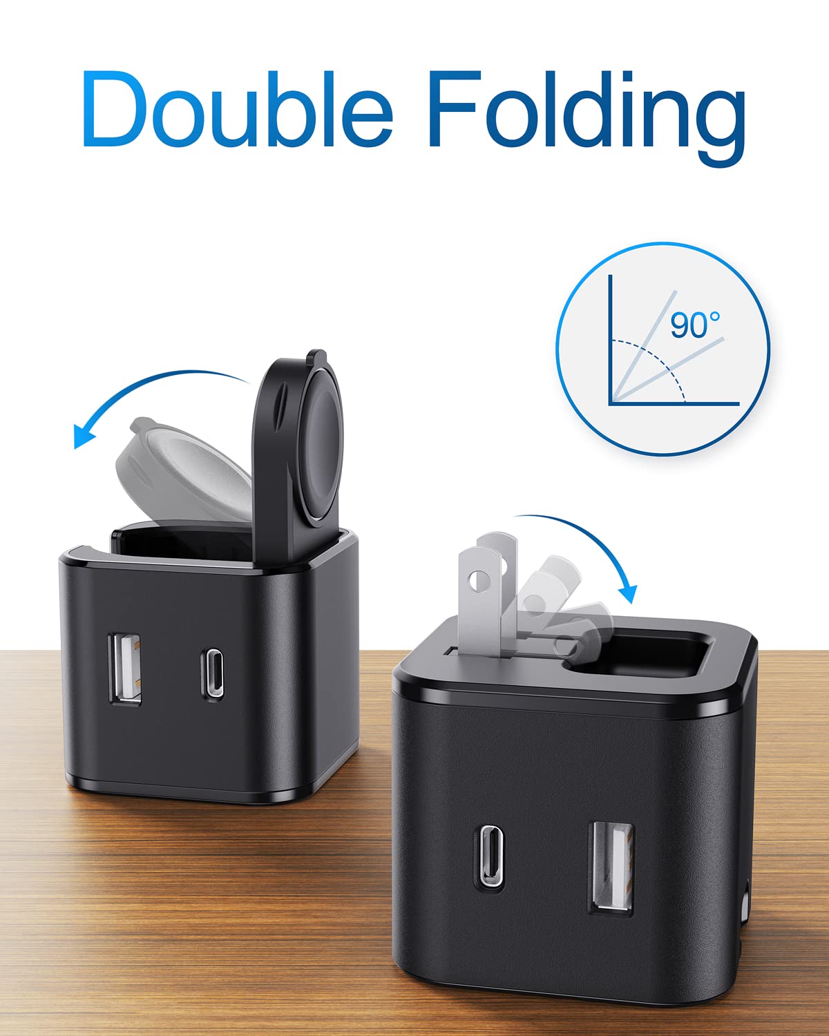 BeaSaf 36W for Apple Charging Block with Built-in Watch Charger, Foldable PD Fast Charger Block for iPhone, Dual Ports Wall Charger, Compatible with Apple Watch iPhone AirPods