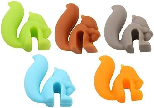 Cute Squirrel Shape Silicone Tea Bag Holder Squirrel Drink Markers, Tea Bag Holder for Mug Candy Colors Gift Set Cup Hanging Tool 5 Pcs