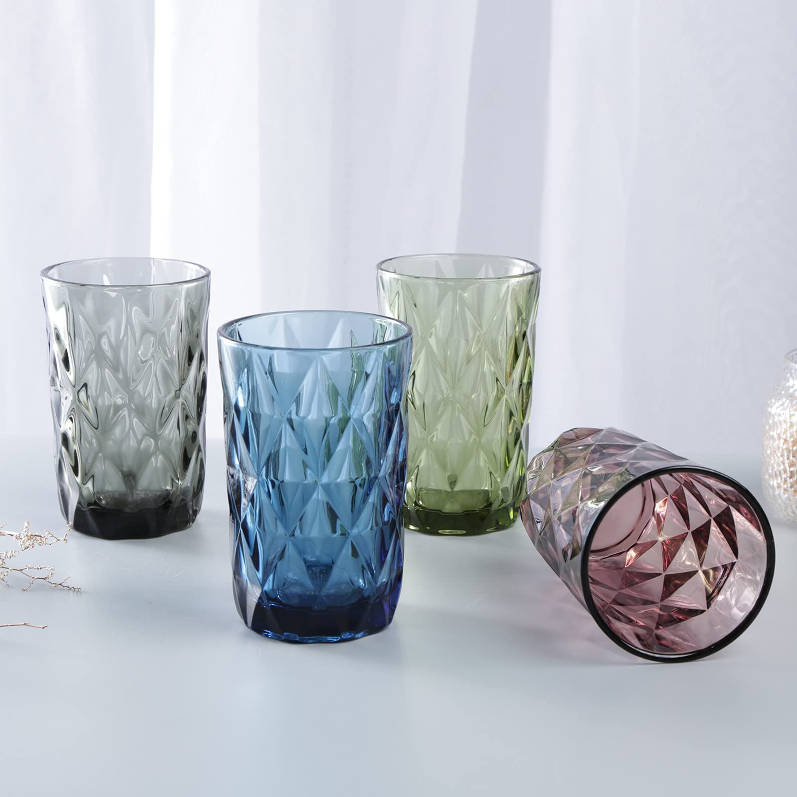 Bandesun Thick Glassware Drinking Glass set of 6 Diamond Kitchen Glasses Tumbler Cup(12 OZ),for Water,Cocktail,Milk,Juice and Beverage.