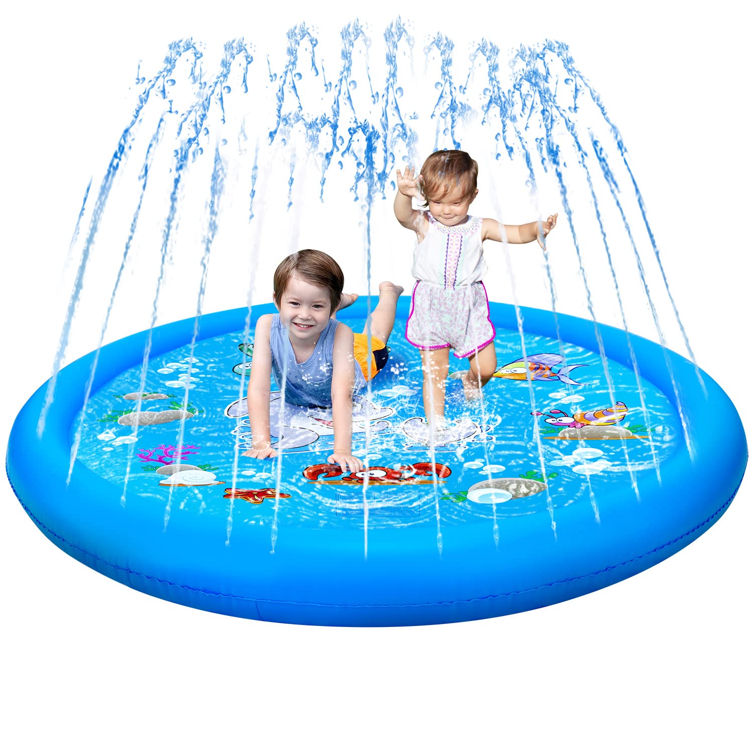 KingsDragon Splash Pad for Kids, 68" Sprinkler Outdoor Summer Swimming Wading Water Toys for Dogs Toddlers Kiddie Baby, Sprinkle & Splash Inflatable Pool Play Mat Gifts for 3-12 Year Old Boys Girls
