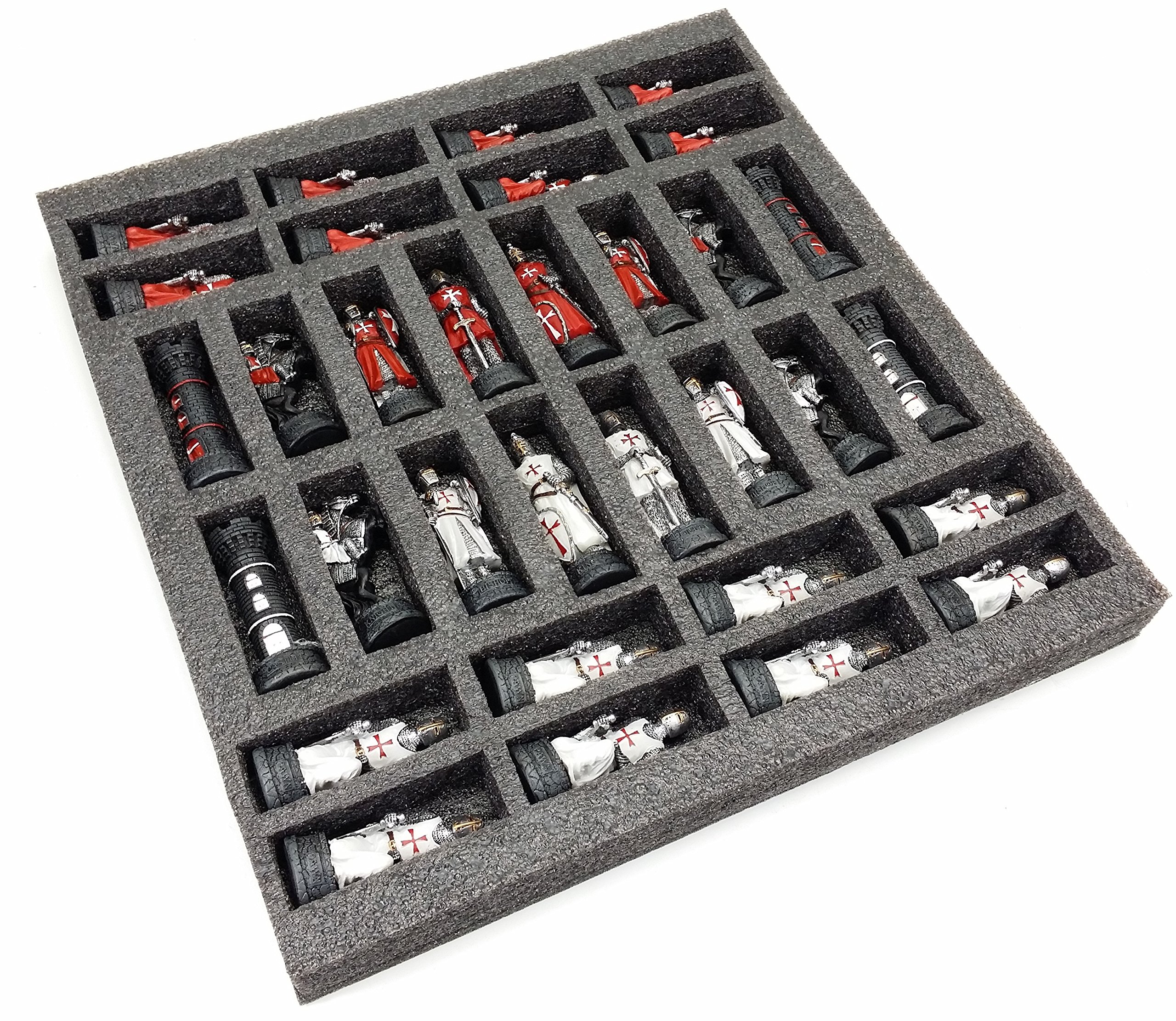 Medieval Times RED and White Crusades Maltese Armored Knight Chess Men Pieces Set NO Board