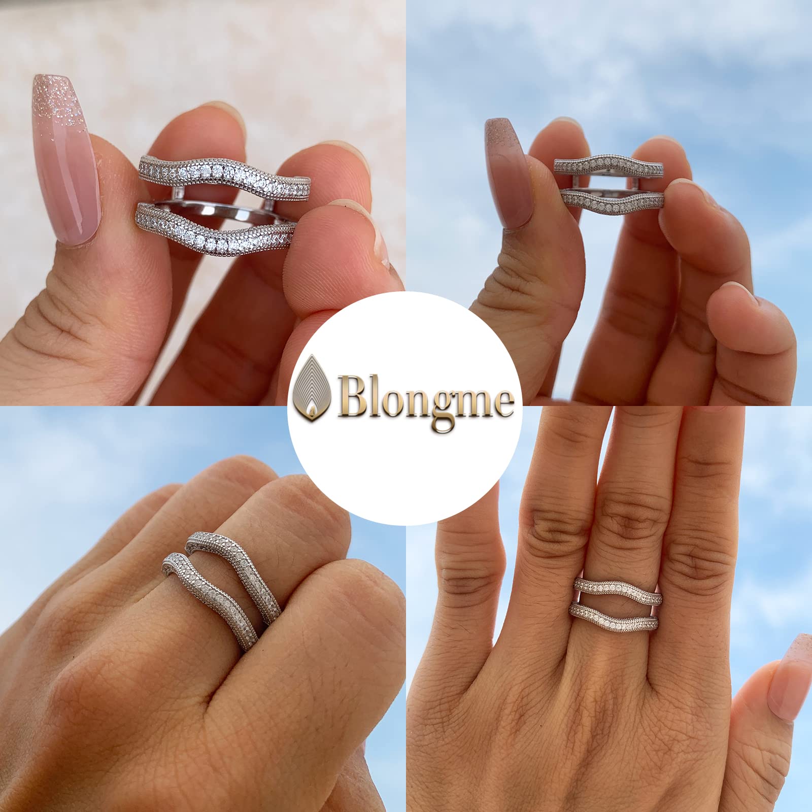 Blongme Curved Wedding Bands for Woman 925 Sterling Silver Ring Enhancer Guard for Engagement Wedding Rings Stackable Engagement Enhancer Guard AAAAA CZ Size 7