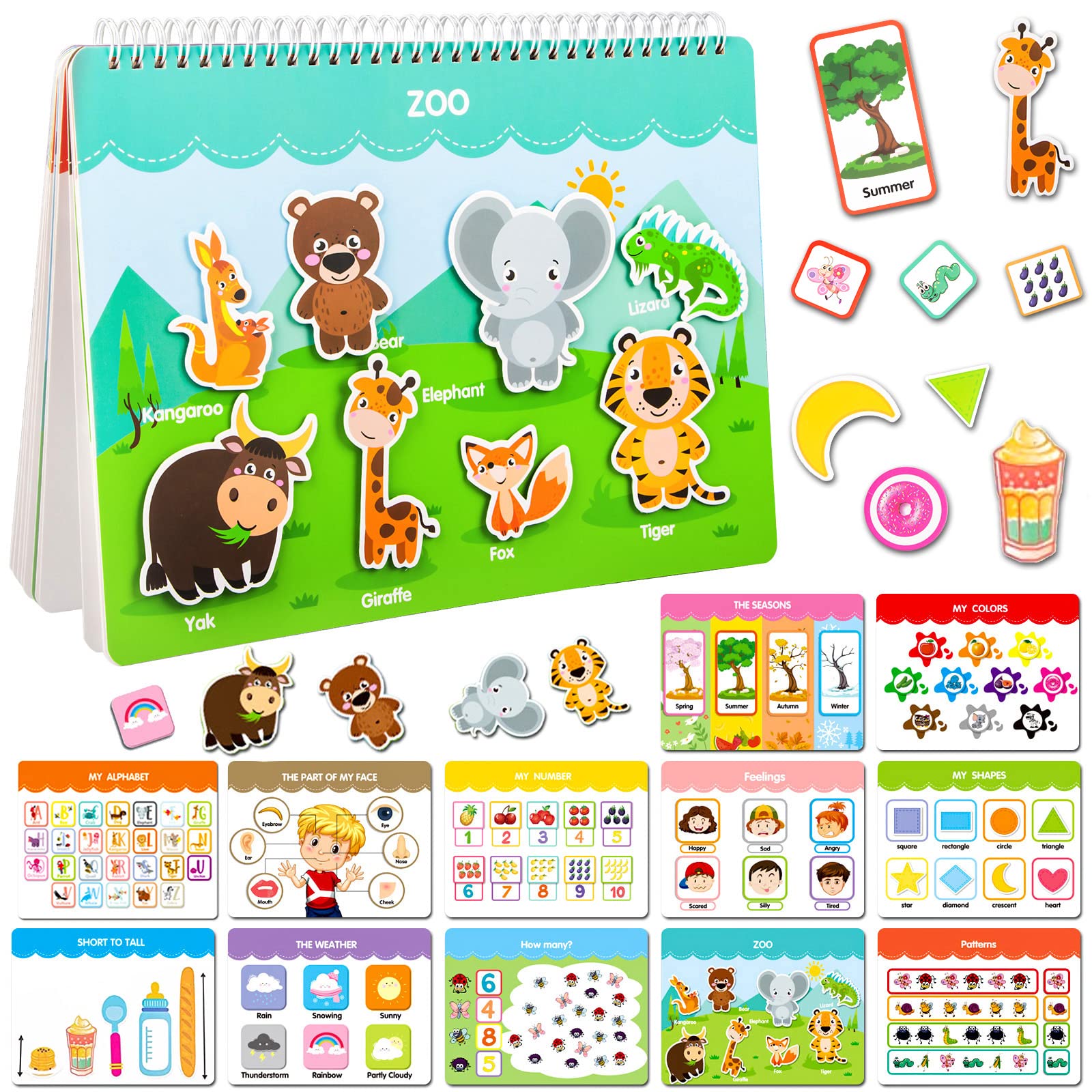 KINGTLE Busy Book for Kids, Preschool Montessori Toys Activity Binder, Toddlers Early Educational Learning Book, Sensory Books for Boys and Girls
