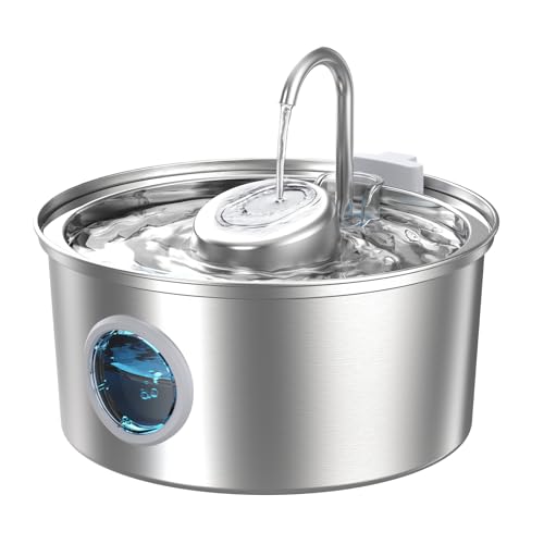 Cat Water Fountain Stainless Steel: Cat Fountain for Drinking Dog Water Bowl Dispenser 108oz/3.2L Automatic Kitty Spout Metal Pet Water Fountain Indoor KOOGMOON