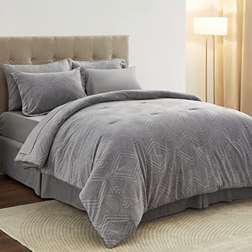 Bedsure Queen Size Comforter Set - 7 Pieces Jacquard Crease Comforter Bedding Set. Bed in a Bag with 1 Comforter, 1 Flat Sheet, 1 Fitted Sheet, 2 Pillowcases & 2 Shams,Grey Bedding Comforter Set