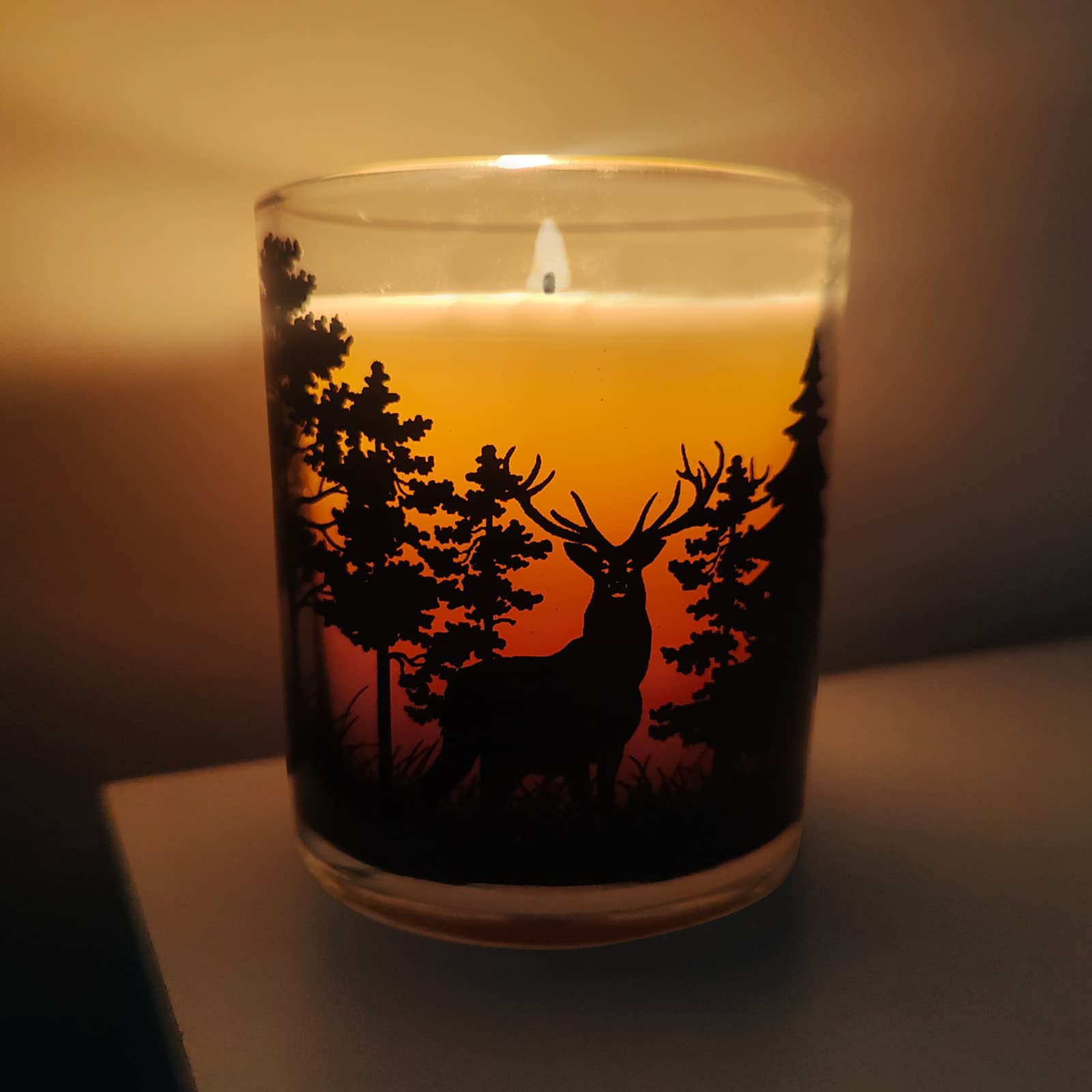 Scented Candles Gifts for Him/Herļ¼Stress Relief Relax Gifts for Women/Menļ¼Lavender Candle Soy Wax Aromatherapy Candles ļ¼7.5 Oz Candle with Tree Deer Decalļ¼Forest Landscape Shadow Glass Jar Candle
