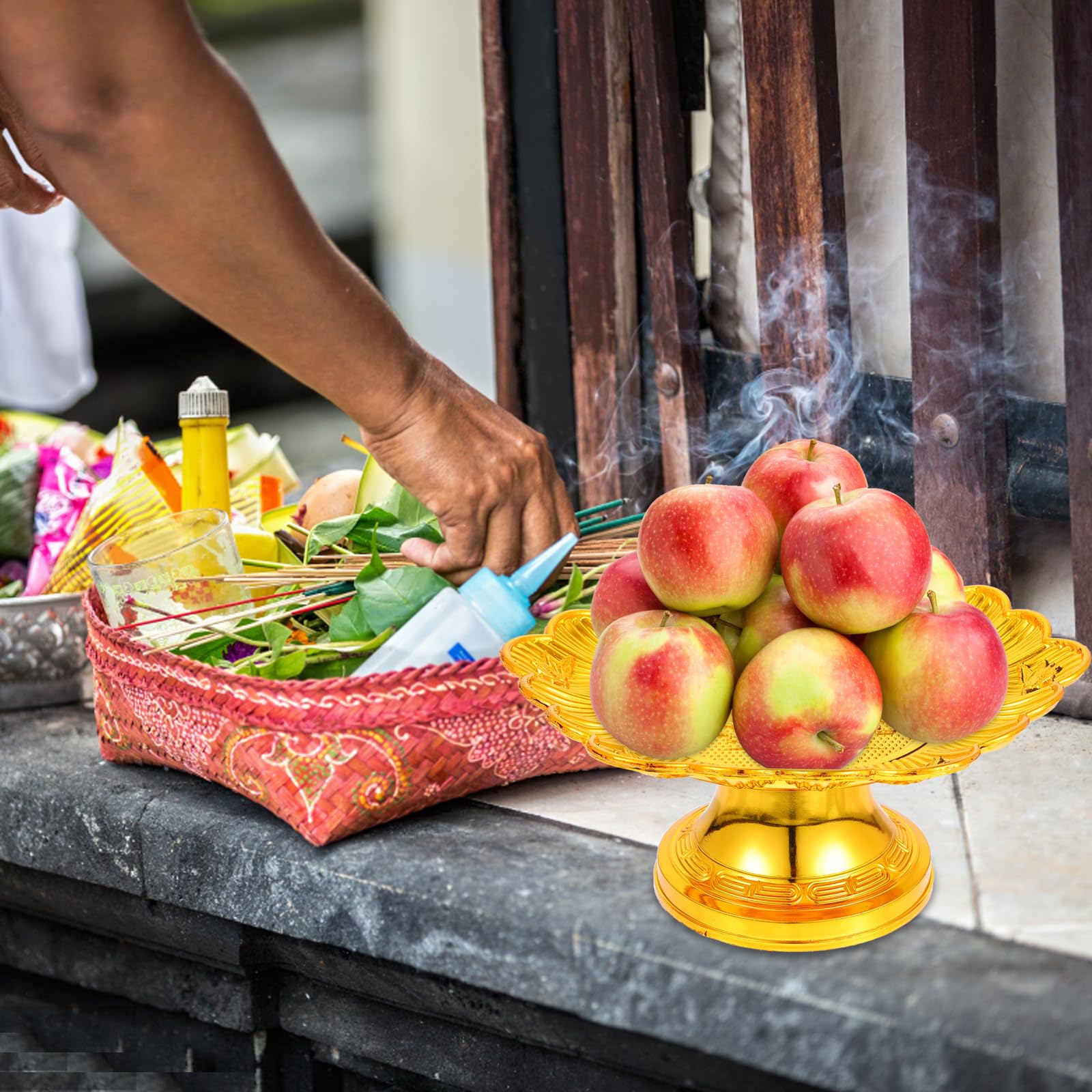 Buddha Altar Fruit Plate:2PCS Offering Plate Tribute Serving Trays - Offering Fruit Desserts and Snacks for Buddha Altar Temple - Gold (8 Inches)