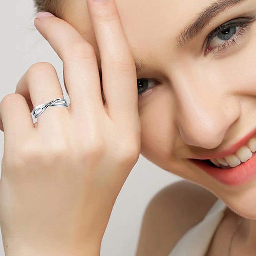 BAOWING I am Enough Rings Stainless Steel CZ Inspirational Ring Size 7
