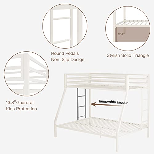 ikalido Metal Bunk Bed, Twin Over Full Size Beds with Sturdy Guard Rail & Removable Ladder, Space-Saving/Noise-Free/Matte White