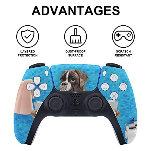 Boxer Dog Sitting on A Toilet Seat Full Protective Skin Cover Design Wrap Decal Sticker Compatible with PS5 Digital Edition Console and Controller