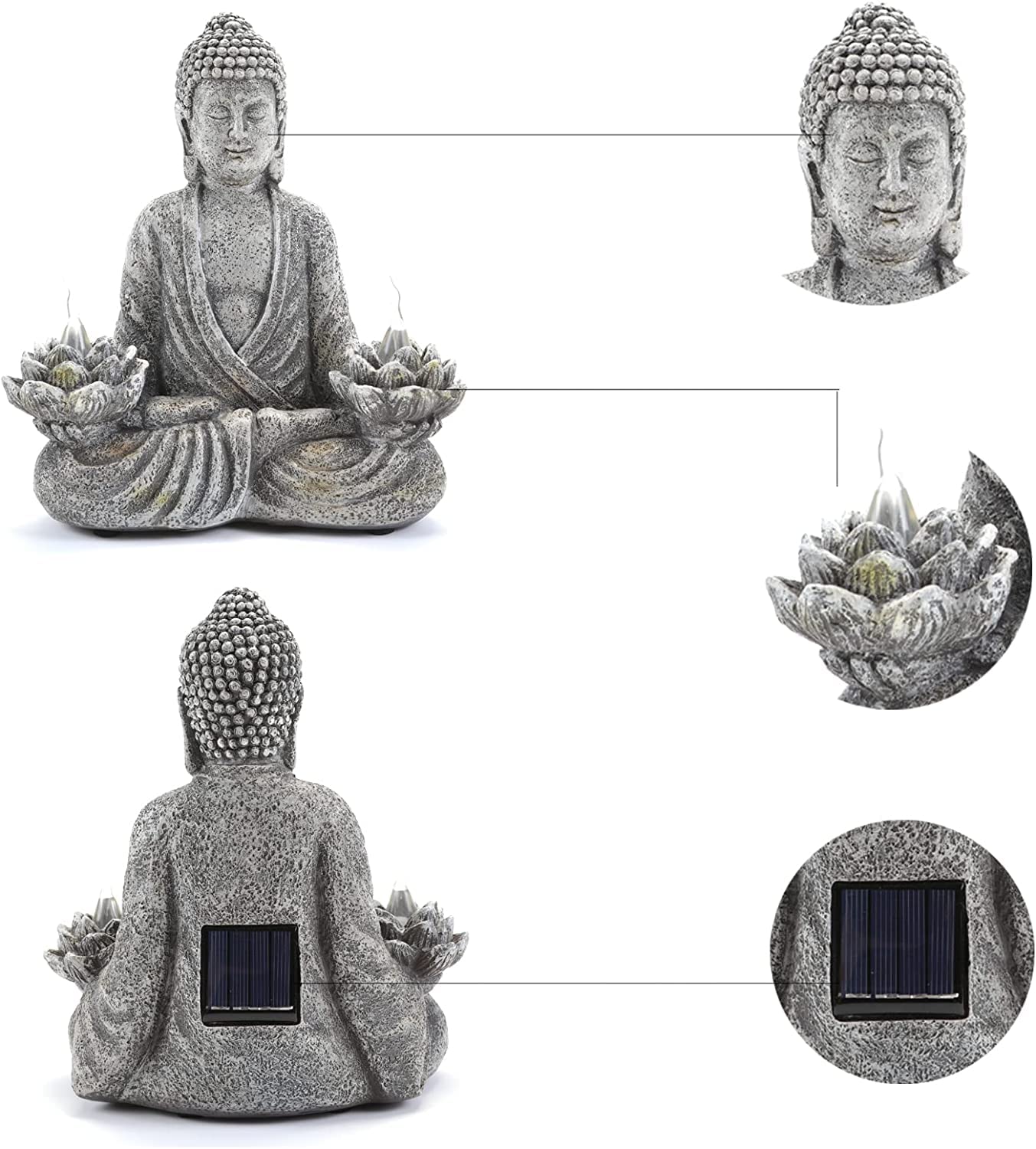 Buddha Statue Zen Sculpture 11.4in Large Size,Yoga Garden Decor with LED Solar Lotus Lights, Sitting Meditating Buddha Serene Resin Figurine for Patio Yard Lawn Ornaments, Backyard,Inside or Outside…