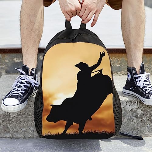 DEHIWI Cool Bull Riding Print Backpack Cute Lightweight Daypack Casual Travel Laptop Daypack For Men Women