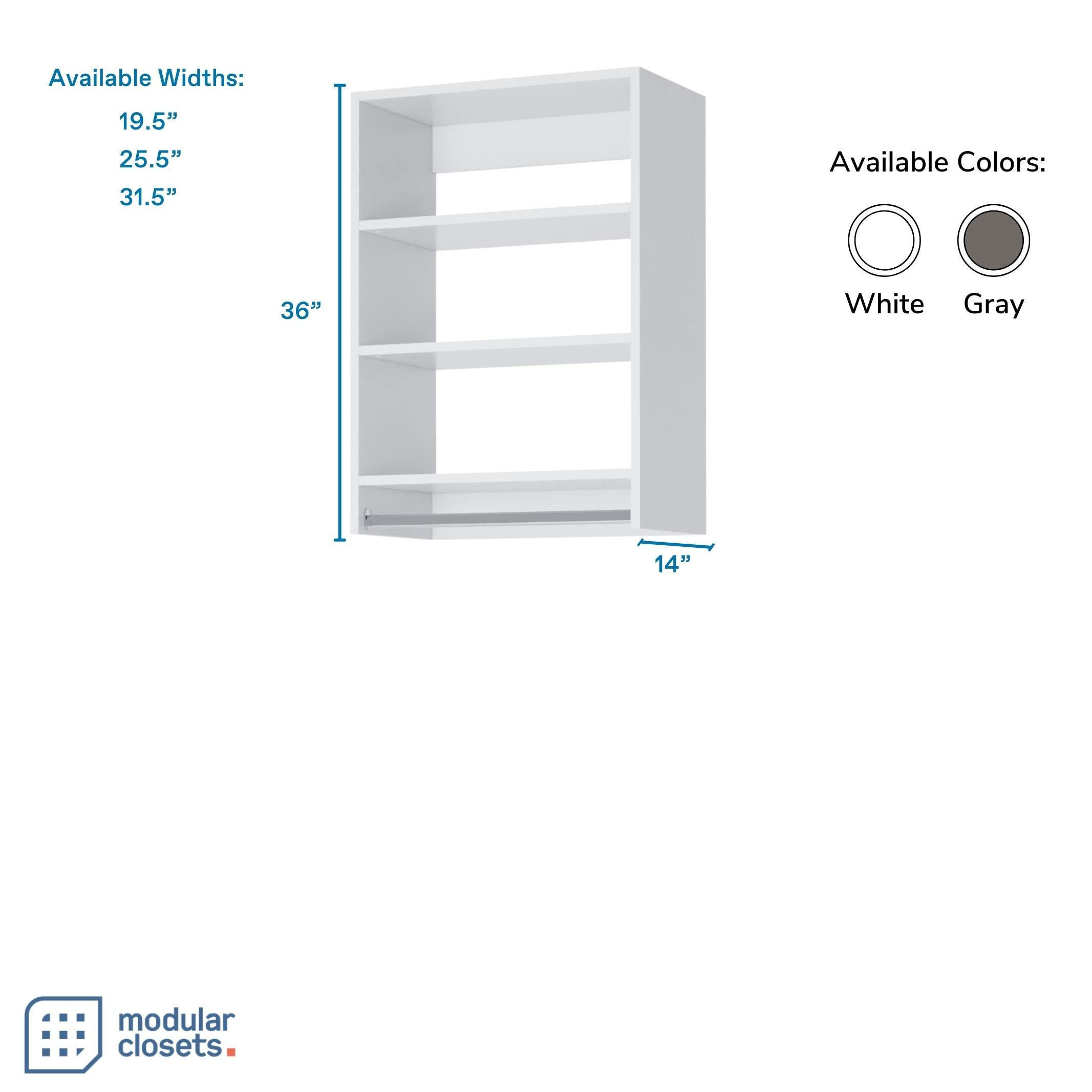 Medium Hanging Closet Unit - Modular Closet System for Hanging - Corner Closet System - Closet Organizers and Storage Shelves (White, 25.5 inches Wide) Closet Shelves